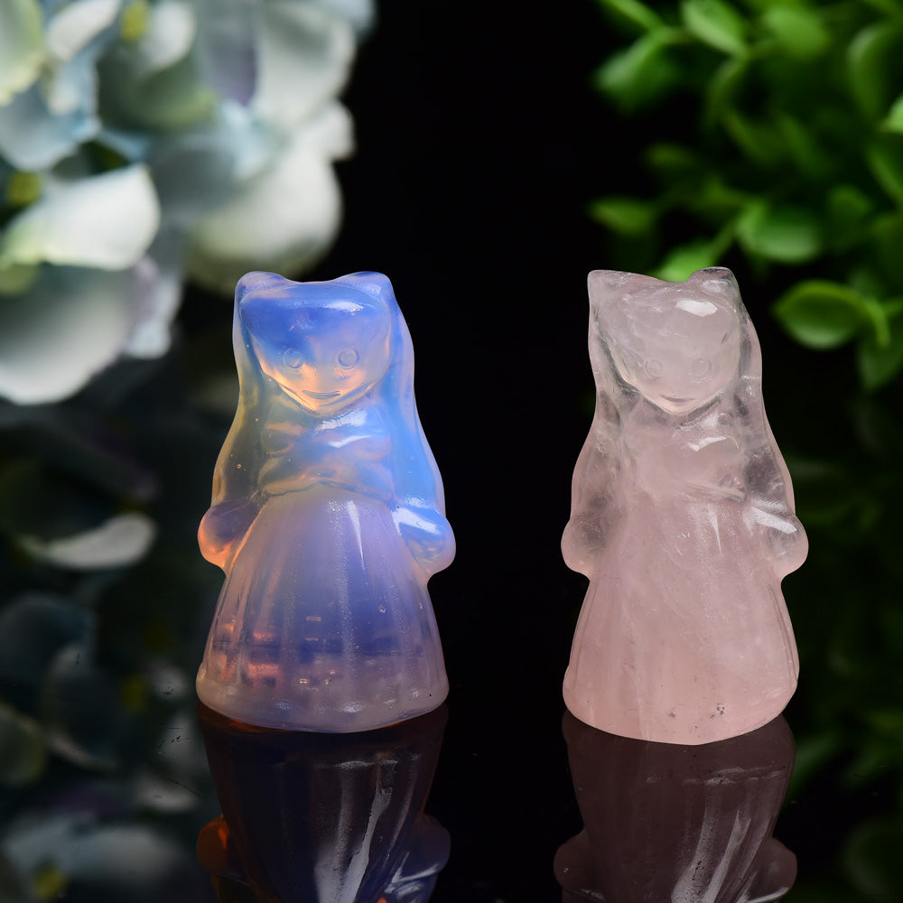 1.9" Rose Quartz Pink Opalite Sailor Moon Carving Crystal Healing Bulk ...