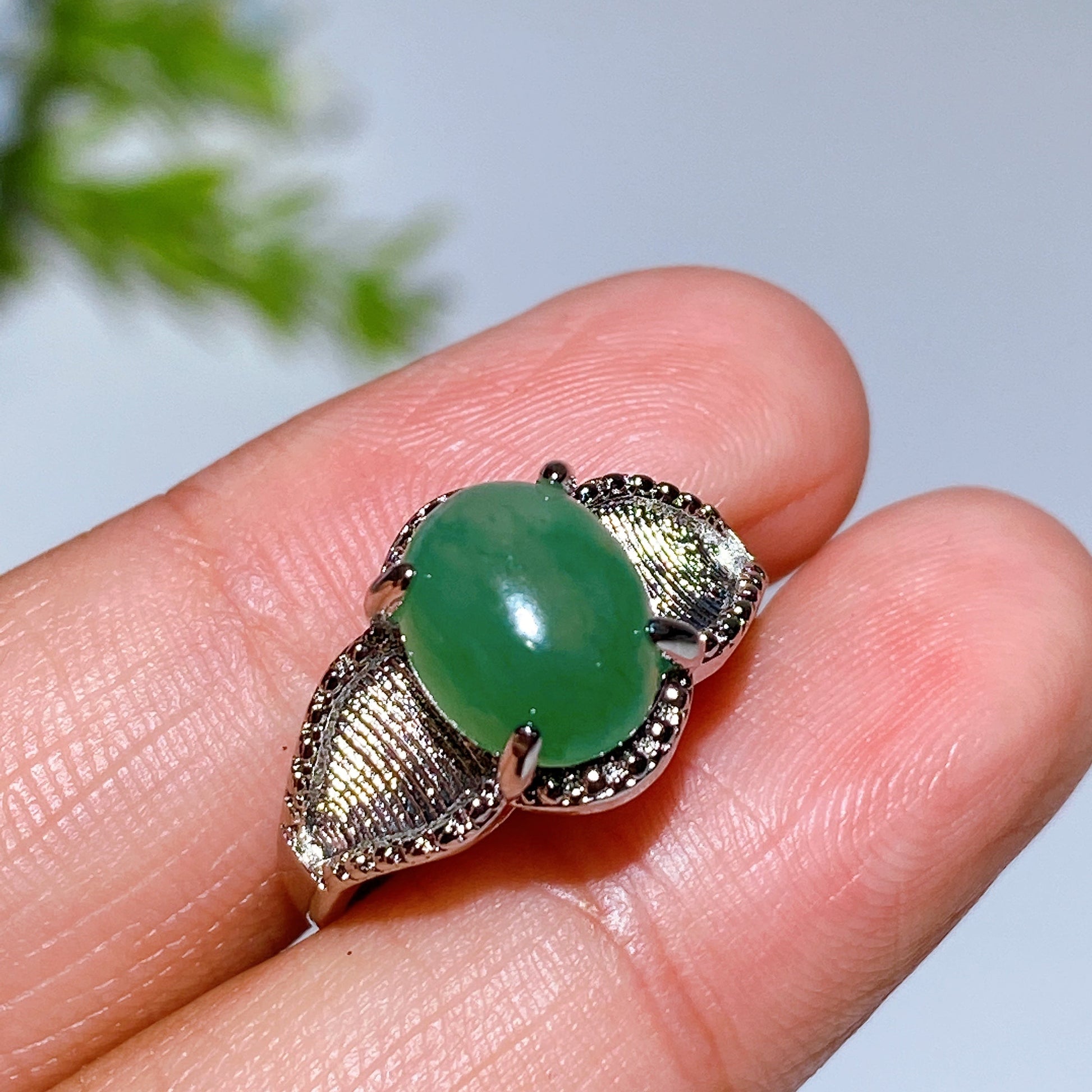Cooper Silver Plated African Green Jade Ring Crystal Healing Bulk Who ...