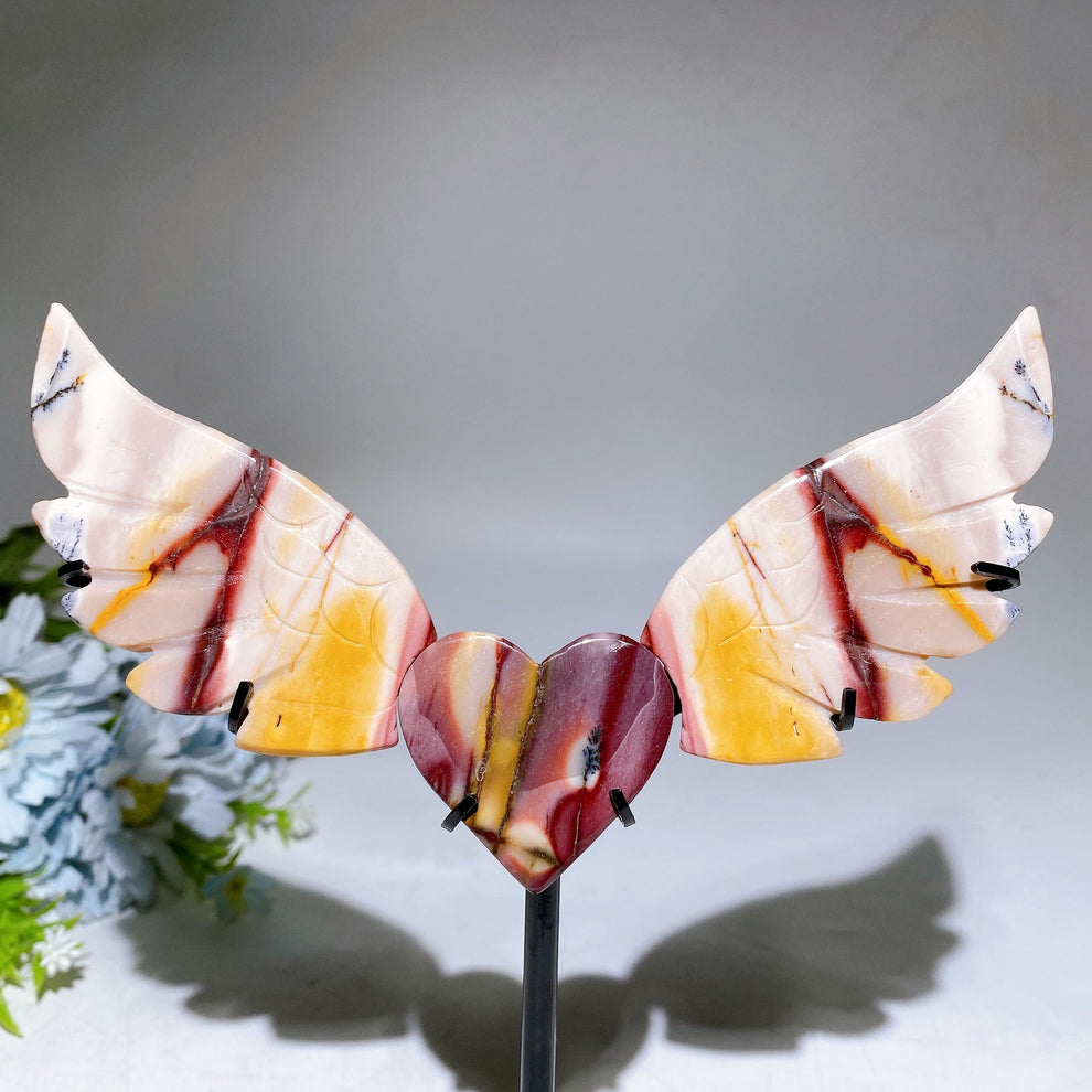 Mookite Mexican Onyx Wings Heart Carving with Stand Crystal Healing B ...