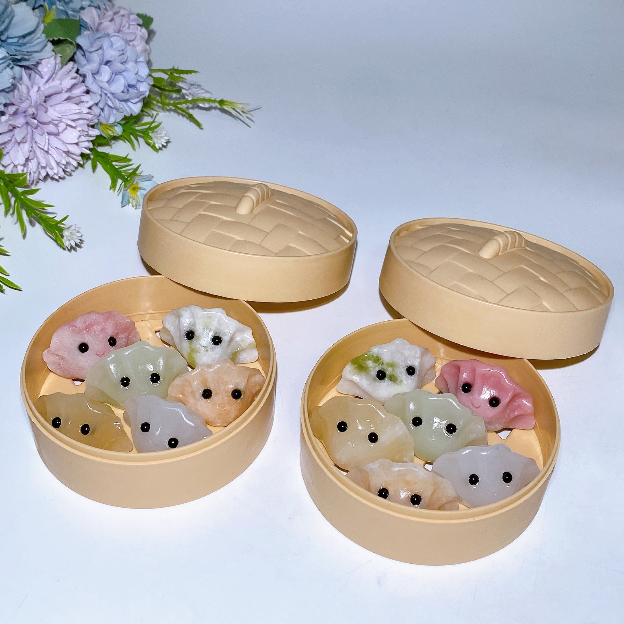 Crystal Steam Dumplings Carving in Plastic Steamer Crystal Healing Bu ...